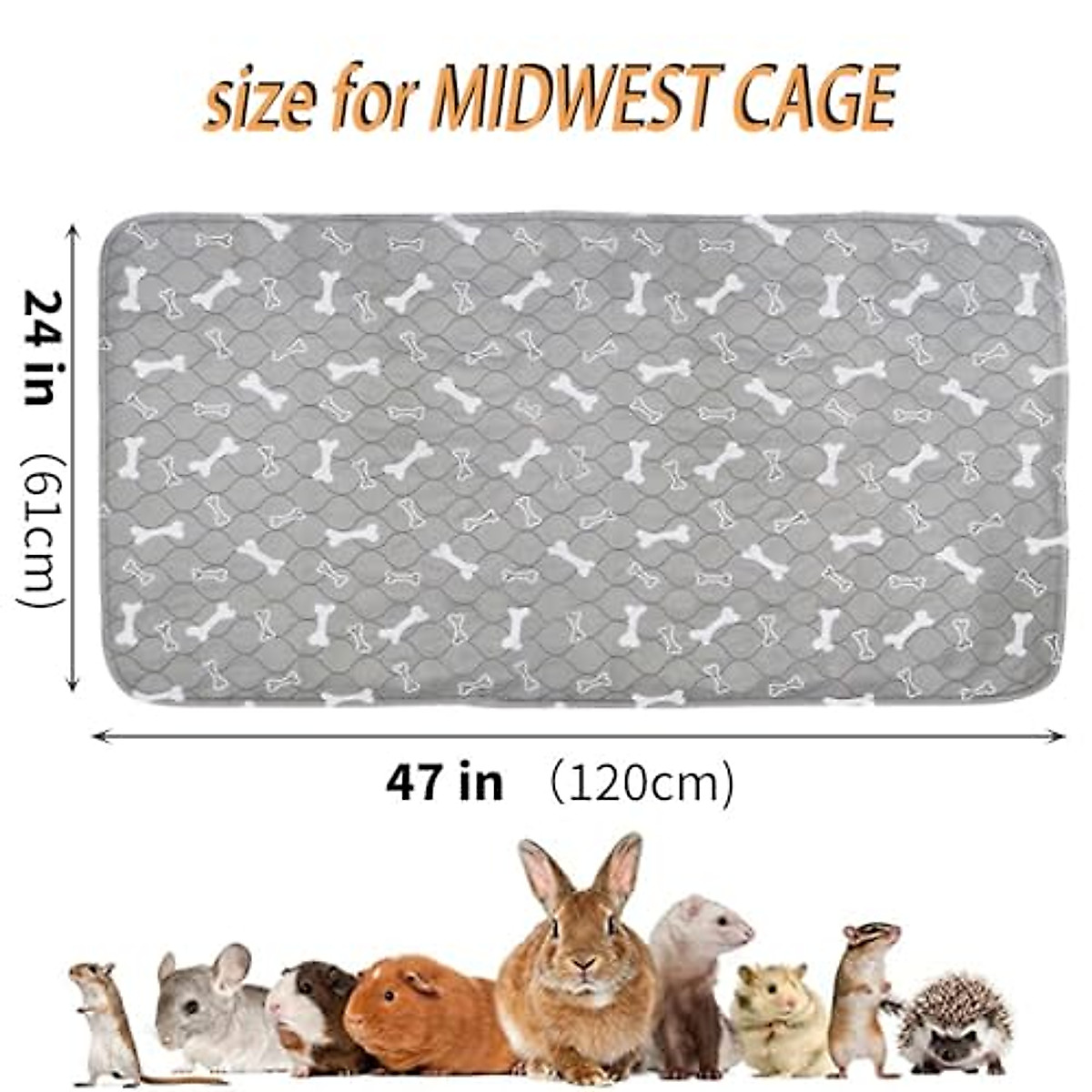 Oncpcare 47x24 Waterproof Guinea Pig Pads, Washable Rabbit Pee Pads, Reusable Fleece Guinea Pig Bedding Fast and Super Absorbent Pee Pad for Small Animals Bunny Hamster Rat