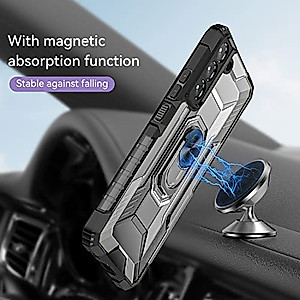 Monwutong Ring Holder Case for Samsung Galaxy S22 Plus, Hard PC Armor Case with Military Grade Shockproof Protection and Magnetic Absorption Kickstand Shell for Samsung Galaxy S22 Plus, ZHW Black
