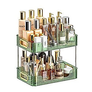Lexvss Bathroom Organizer Countertop, Clear Makeup Desk Organzier for Dressing Table, Vanity Countertop, Bathroom Counter, 2-Tier Vanity Tray Shelf for Cosmetic, Lotions, Perfume and Toiletries