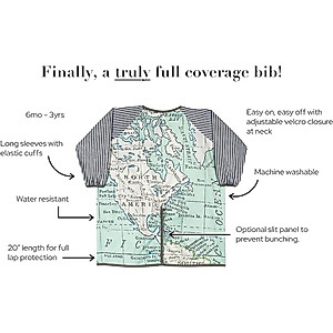 Bibbrella Long Sleeve Bibs for Messy Eaters, Full Coverage Bibs For Baby and Toddlers, Baby Led Weaning Bibs 6m-3y, Toddler Bibs 1-3 years Waterproof Bibs, Blue Map