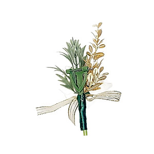 DESUNESS Ivory Rose Wrist Corsage Wristlet Band Bracelet and Men Boutonniere Set with Dark Green Ribbin for White Wedding Flower Accessories Prom Suit Decorations