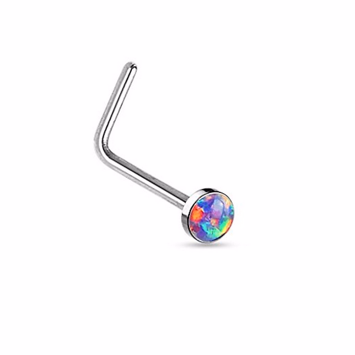 Amelia Fashion 20 Gauge Round Opal Set L Bend Nose Stud Ring 316L Surgical Steel (CHOOSE COLOR) (Purple)