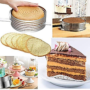 Oranlife Cake Leveler Slicer, Adjustable Round Cake Rings, Cake cutter, 7 Layer Stainless Steel Cake Slicing Accessories, 9.8-12.2 inch