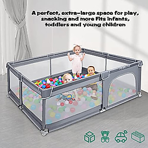 Baby Playpen, 71x59 Extra Large Playpens for Babies and Toddlers, Safe No Gaps Kids Play Yard with Breathable Mesh 2 Handles, Baby Gate Playpen, Baby Fence Indoor & Outdoor （Gray）