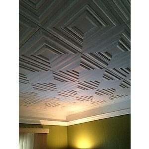 A La Maison Ceilings R31 Chestnut Grove Foam Glue-up Ceiling Tile (128 sq. ft./Case), Pack of 48, Plain White