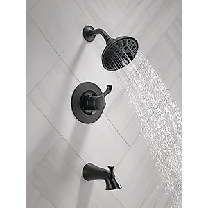 Delta Faucet Esato 14 Series Single-Handle Tub and Shower Trim Kit, Black Shower Faucet with 5-Spray H2Okinetic Black Shower Head, Matte Black 144897-BL (Valve Included)