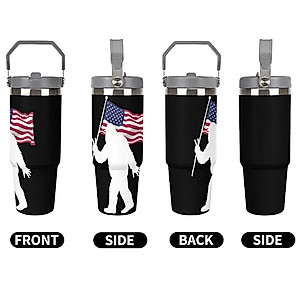 Patriotic America Flag Bigfoot 30 OZ Insulated Tumblers with Handle And Straw Leakproof Vacuum Insulated Stainless Steel Water Bottle for Car Fishing Travel