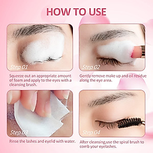 Eyelash Extension Cleanser 60ml +Mascara Wand+ Brush Eyelid Foaming Cleanser,Eyelash Wash and Lash Bath for Extensions,Paraben & Sulfate Free,Makeup Remover,Salon and Home use（60ml/2fl.oz）
