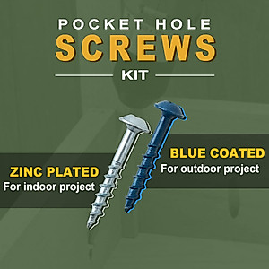 LIONMAX Pocket Hole Screws Assortment Kit 290PCS, 6 Size Pocket Hole Screws Kit, Coarse Thread, Washer Head, Self Tapping for Soft Wood, 150MM Square Drive Bit Included