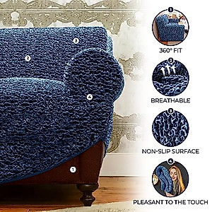 PAULATO BY GA.I.CO Sofa Slipcover - Stretch Sofa Cover - 4 Seater Couch Protector Cover for Pets and Kids - Shiny Soft Velvet Couch Slip Cover - Easy to Clean Sofa Slipcovers - Fuco Velvet - Navy Blue
