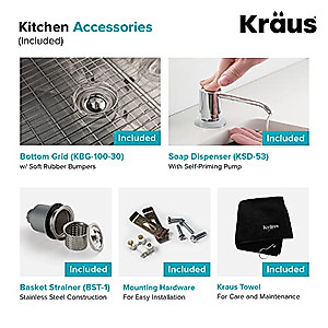 Kraus KHU100-30-1610-53CH Set with Standart PRO Stainless Steel Sink and Bolden Commercial Pull Faucet in Chrome Kitchen Sink & Faucet Combo, 30 Inch