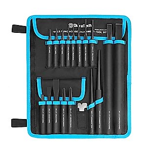 DURATECH 18 Piece Punch/Chisel/Alignment Tool Set, Including Pin Punch, Center Punch, Nail punch, Alignment Tool, Cold Chisel, Chisel Gauge, for Removing Repair Tool, with Rolling Pouch
