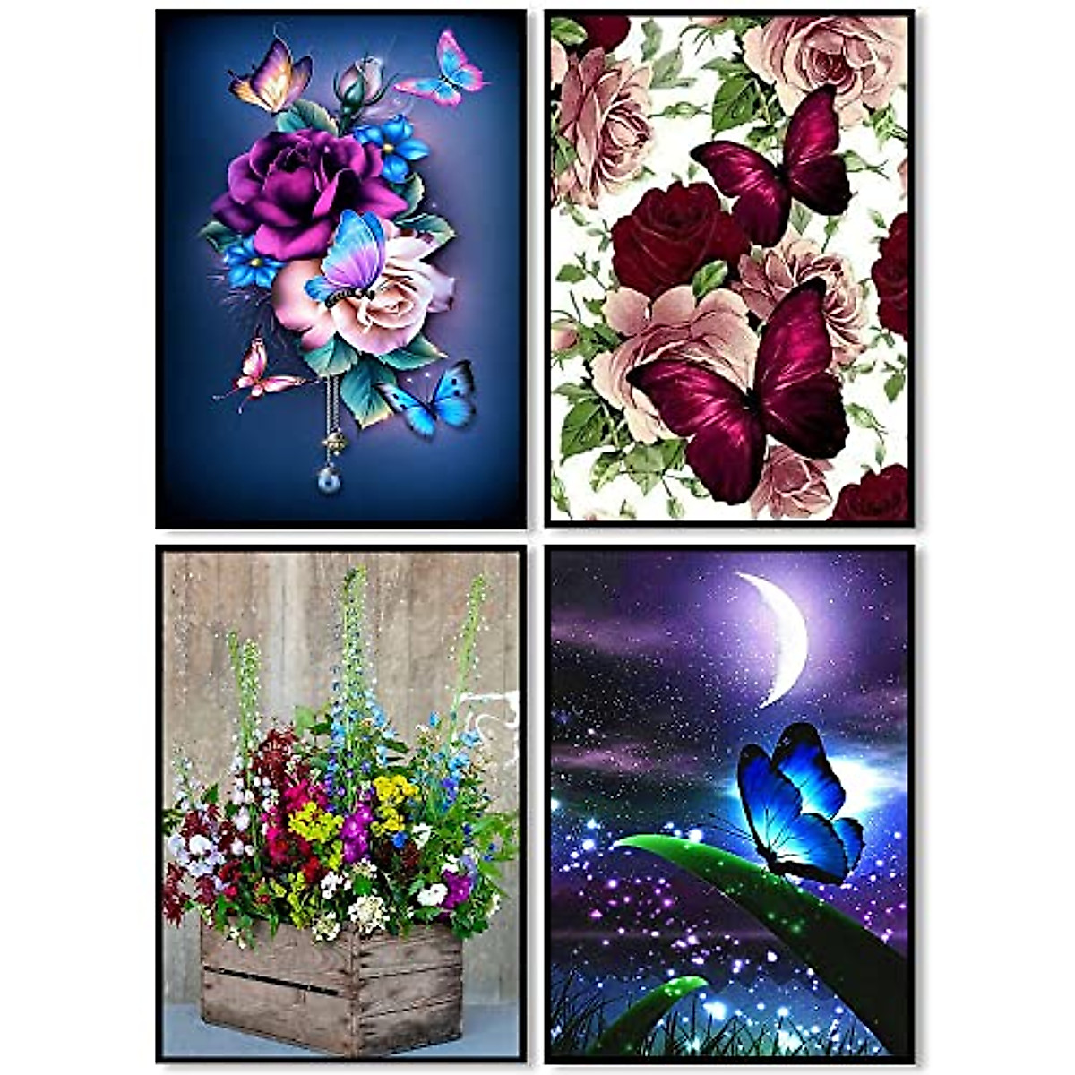 4 Pack Stamped Cross Stitch Kits - Counted Cross Stitch Kits for Beginners Adults Needlepoint Flowers Cross-Stitch Patterns Dimensions Needlecrafts Embroidery Kits Arts and Crafts(12X16inch)
