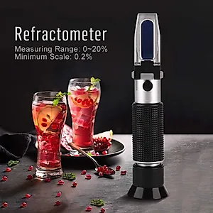 Brix Refractometer, Handheld Portable Accurate Tester Meter for Beer Wine Juice Fruit Honey Sugar, Brix 0~20%