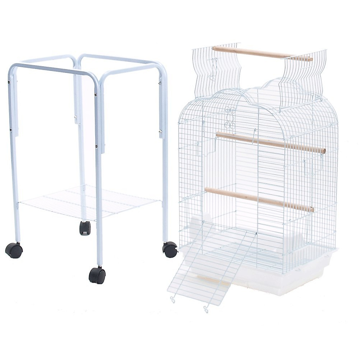 PetcageMart Parakeet Cockatiel Playtop Metal Bird Cage with Stand, 18" by 14" by 57", White