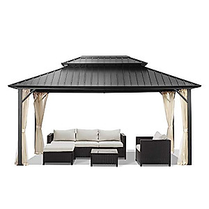 Outdoor Patio Hardtop Gazebo with Netting,Galvanized Steel Double Roof Canopy Gazebo,Aluminum Frame for Patio,Garden,Backyard,Lawn and Deck,Black(10x12ft)