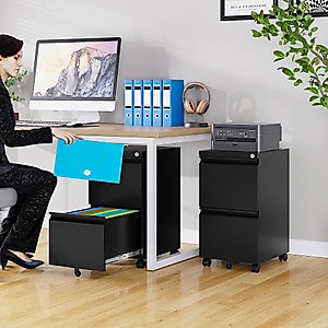 SISESOL 2 Drawer File Cabinet on Wheels,Metal Filing Cabinet with Lock,Black Rolling File Cabinets,Under Desk Office Cabinets for Home Office,Fit A4/Letter/Legal