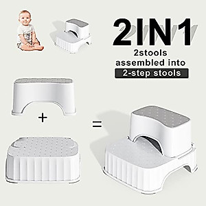 Beideli 2-in-1 Toddler 2 Step Stool – Elegant Double Up Step Stools for Kids Anti-Slip Toddler Two Stepping Stool for Bathroom Sink Kitchen and Toilet Potty Training (White)