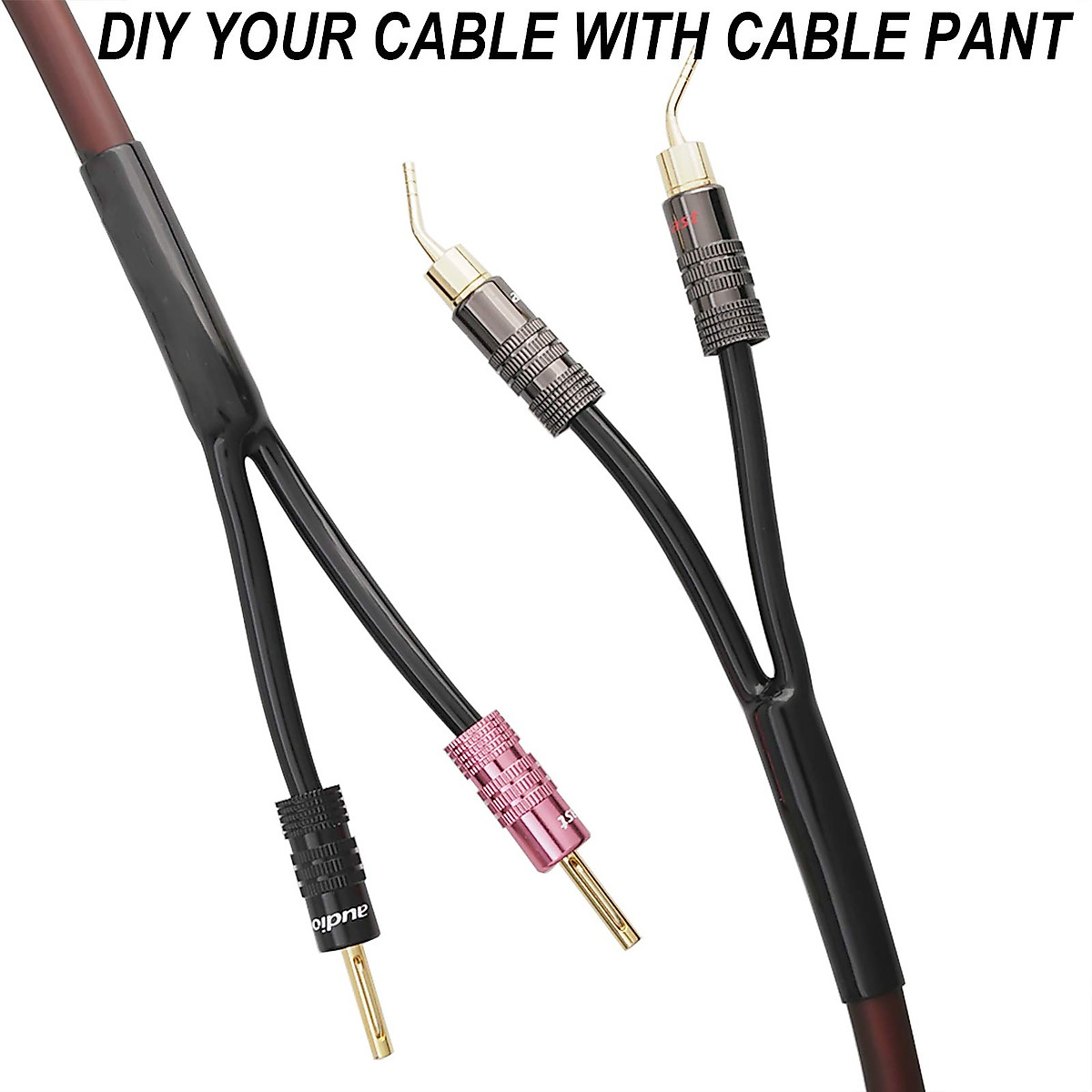 Neutrual Cable Pants, Cable Jacket Speaker Wire Pants Y Boot 9MM 2-Conductor (⌀9MM-2x 3.5MM 8PACK Black) Dressing Up/Protecting/DIY Your Speaker Cables, DIN to RCA Cables