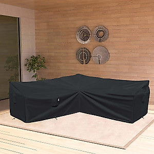 Flexiyard Heavy Duty Outdoor Sectional Sofa Cover, Waterproof 600D Patio Sectional Couch Cover, Lawn Patio Furniture Cover (Midnight Black, V-Shaped-90 x 90")
