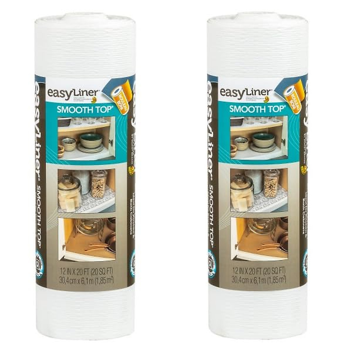 Duck 855145 Smooth Top EasyLiner Non-Adhesive Shelf and Drawer Liner 12-Inch x 20-Foot, White, 2 Rolls