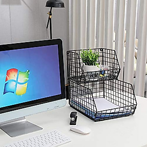 X-cosrack Fruit and Vegetable Basket,2-Tier Wall-mounted & Countertop Tiered Storage Baskets for Potato Onion Storage,Stackable Kitchen Wire Baskets for Fruit Veggies Produce Snack Canned Foods,Black