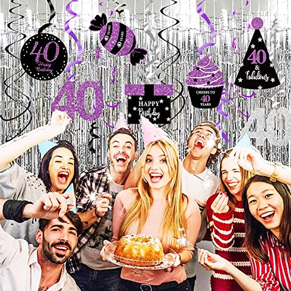 40th Birthday Decorations Women Purple Black Silver for Women Qian’s Party Purple Silver Black Foil Hanging Swirls Decorations 40th Birthday Party Hanging Decor – Women 40th Birthday Party Decorations