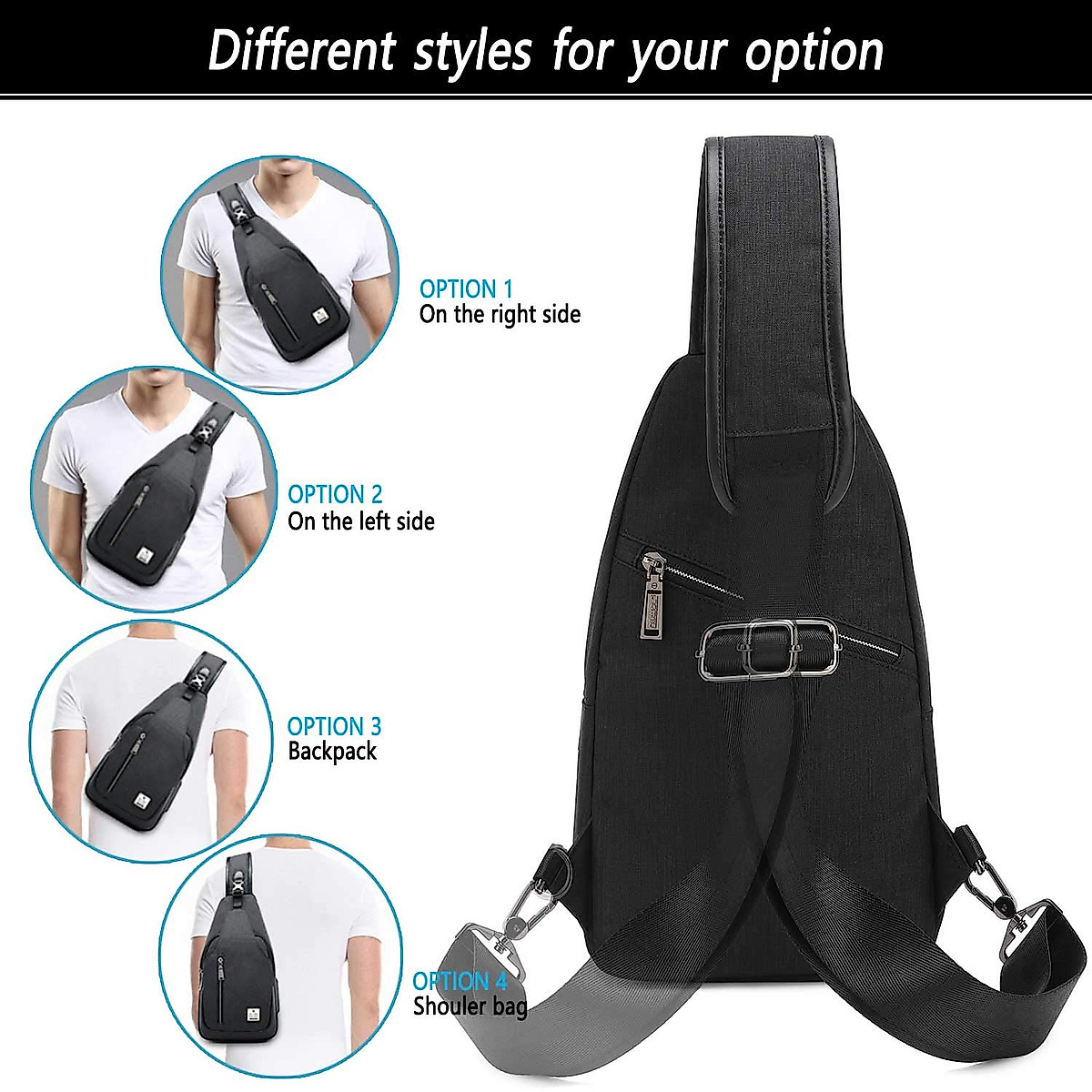 tuowan Small Sling Bag Crossbody Backpack Over the Shoulder Bag for Men Women Travel Outdoors, Lightweight Sling Purse Chest Pack (Small, Black)