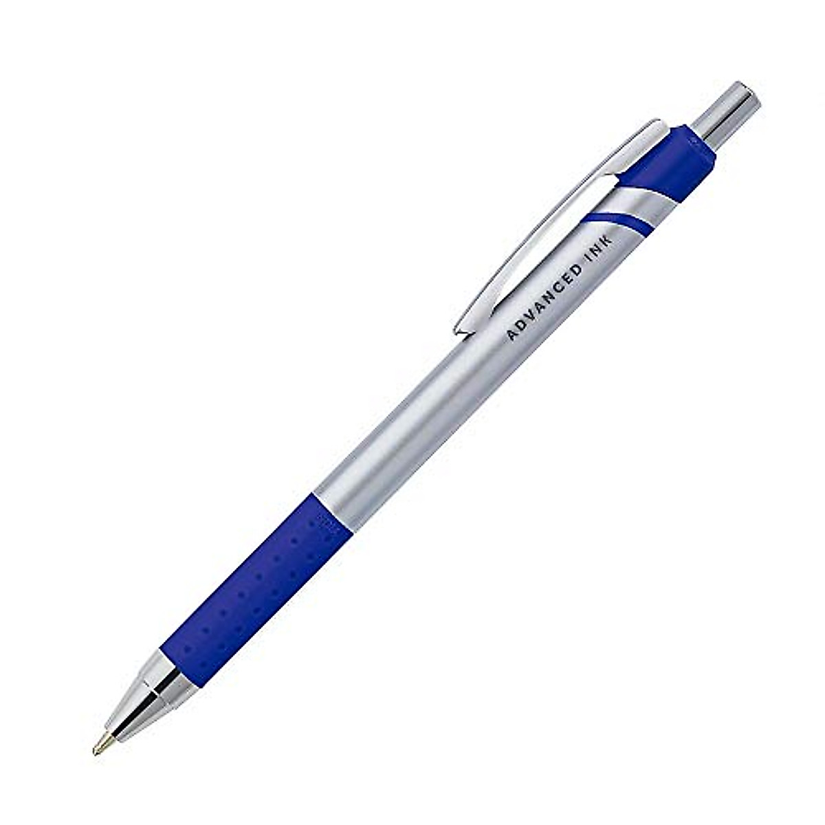 FORAY(R) Advanced Ink Retractable Ballpoint Pens, Bold Point, 1.2 mm, Silver Barrel, Blue Ink, Pack of 12