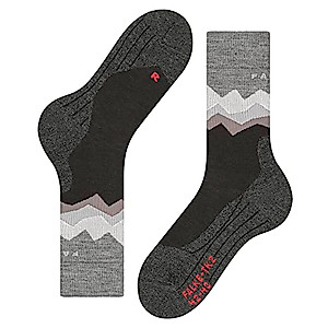FALKE Men's TK2 Explore Crest Hiking Socks, Merino Wool, Mid Calf, Medium Padding, Max Comfort, Athletic Sock, Black (Black 3003), 12.5-13.5, 1 Pair