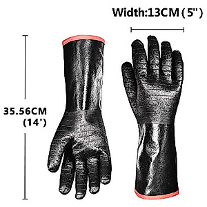 BBQ Gloves, 1 Pair, 1292℉ Heat Resistant Grilling Oven Gloves, Fire & Oil Resistant Waterproof Kitchen Mitts Potholders for Cooking, Grill, Barbecue, Frying, Baking, 14 Inch