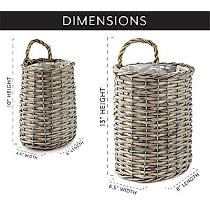 AuldHome Wall Hanging Baskets (Set of 2, Gray); Woven Wicker Rustic Farmhouse Gray Washed Door Baskets, Small and Medium Size