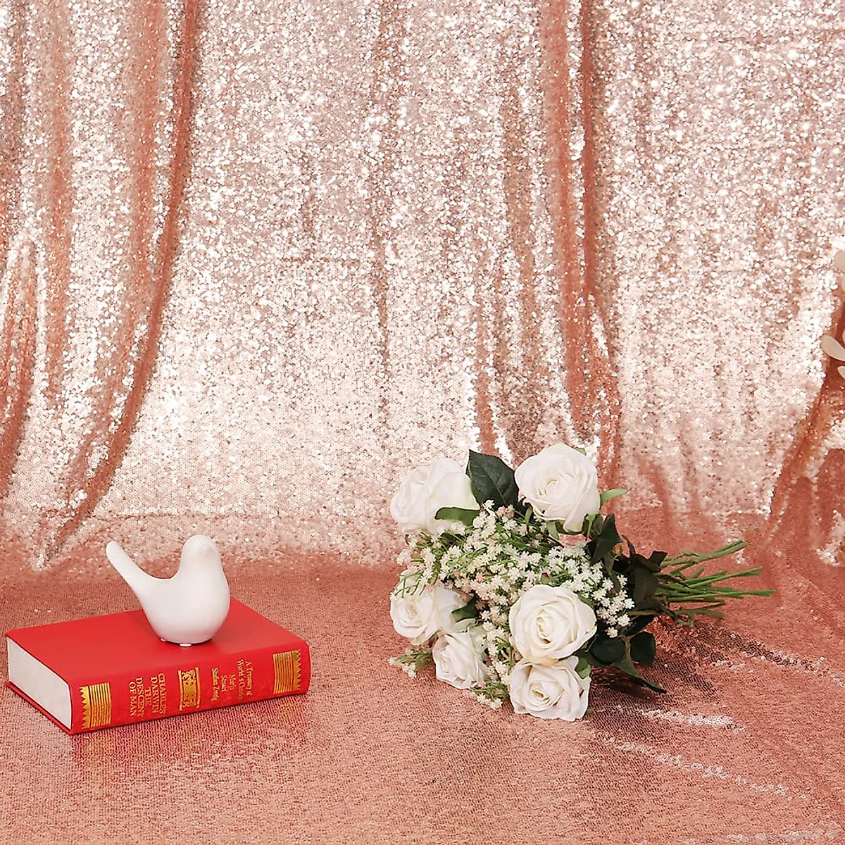Sequin Backdrop Curtain Eternal Beauty Glitter Sequin Background for Wedding Party Decor (W6 x H6FT,Rose Gold)