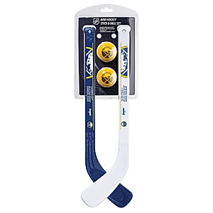 Franklin Sports Buffalo Sabres NHL Mini Hockey Stick Set - NHL Team Knee Hockey Stick and Ball Set - Two Players - Great Toy for Kids