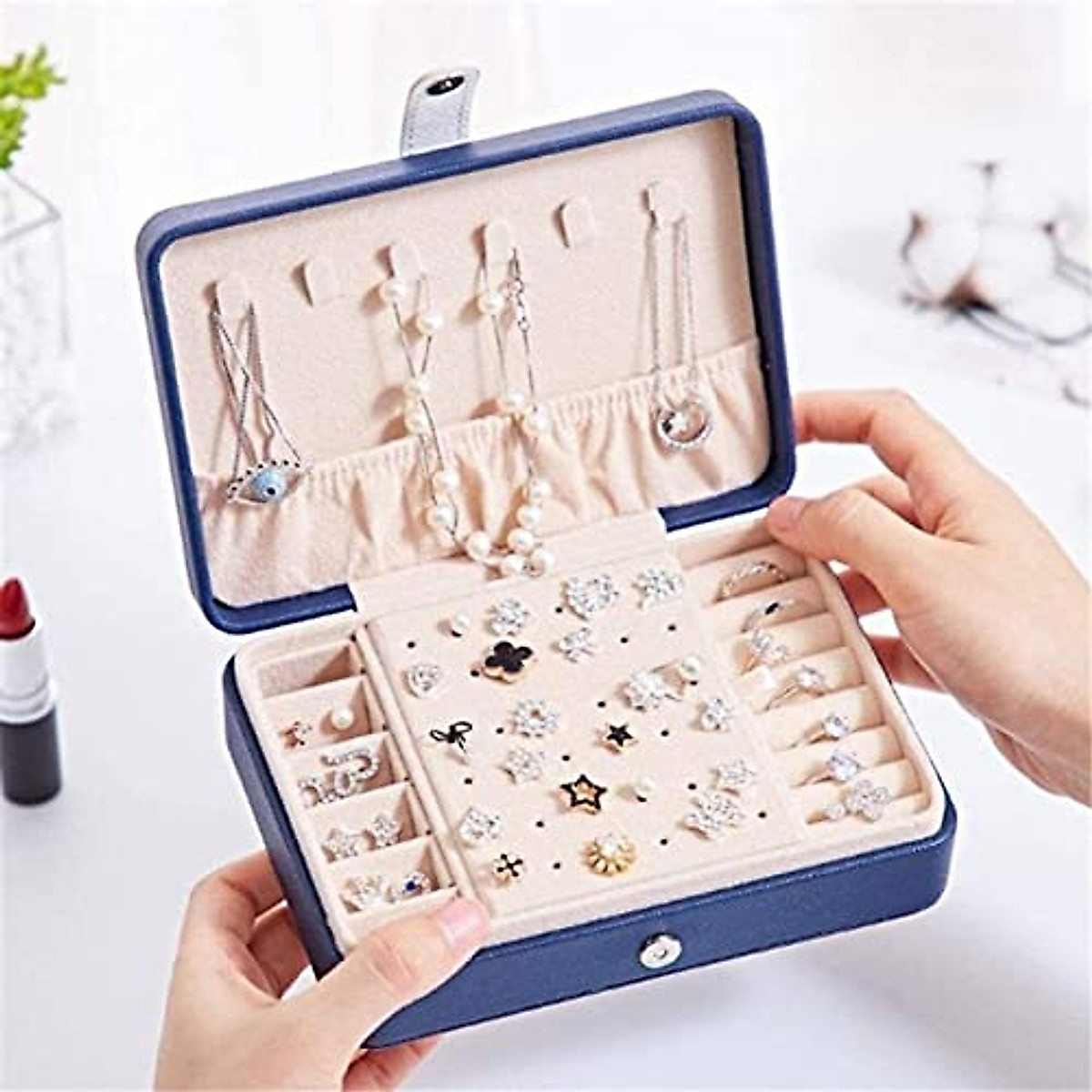 ZZYINH AN207 Portable PU Leather Jewelry Box Travel Jewelry Organizer Multifunction Necklace Earring Ring Storage Box Women Gifts Small Jewelry (Color : Blue)