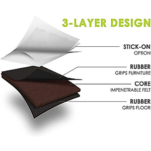 GorillaPads Non Slip Furniture Pads/Floor Gripping Pads (Set of 16 Grips) 2 Inch Square Floor Protectors for Under Furniture, Black, CB142-16