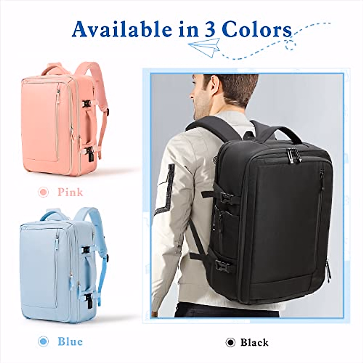 Yostorrie Large Travel Backpack for Men Women, 40L Airline Approved Carry on Backpack as Personal Item Size, Expandable Suitcase Backpack with Shoe Compartment, Waterproof Business Bag for 17in Laptop