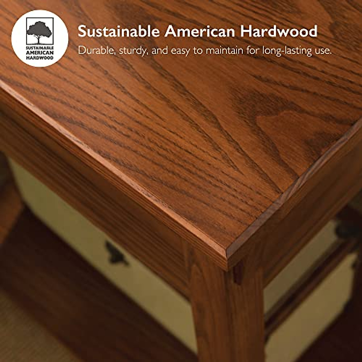 Leick Home Favorite Finds Nightstand Table with Shelf, Russet/Blackened