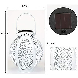WSgift 2 Pack Hanging Solar Lantern Metal LED Table Lamp Outdoor Solar Hollow-Out Lights with Handle, 6 lumens, 6 x 6 x 6.7 Inch, White