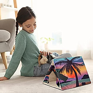 Y-DSIWX Guinea Pig Hideout Cozy Hamster House Cave for Bunny Chinchilla Hedgehog Small Animal Beach Sunset Palm Tree Colorful Pattern