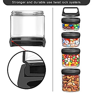 SELEWARE Stackable Snack Jars, Twist Lock Stackable Containers Set, Food Storage Travel Container for Storing Milk Protein Powder Snacks, BPA Free, 4-Piece for 1 Pack (Black, Total 31oz)