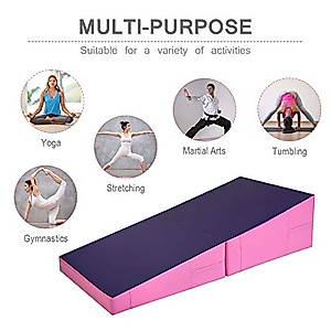 Giantex Incline Gymnastics Mat Wedge Folding and Non-Folding Gymnastics Gym Fitness Skill Shape Tumbling Mat for Kids Play Home Exercise Aerobics 60" X 30" X 14"(Pink/Purple)