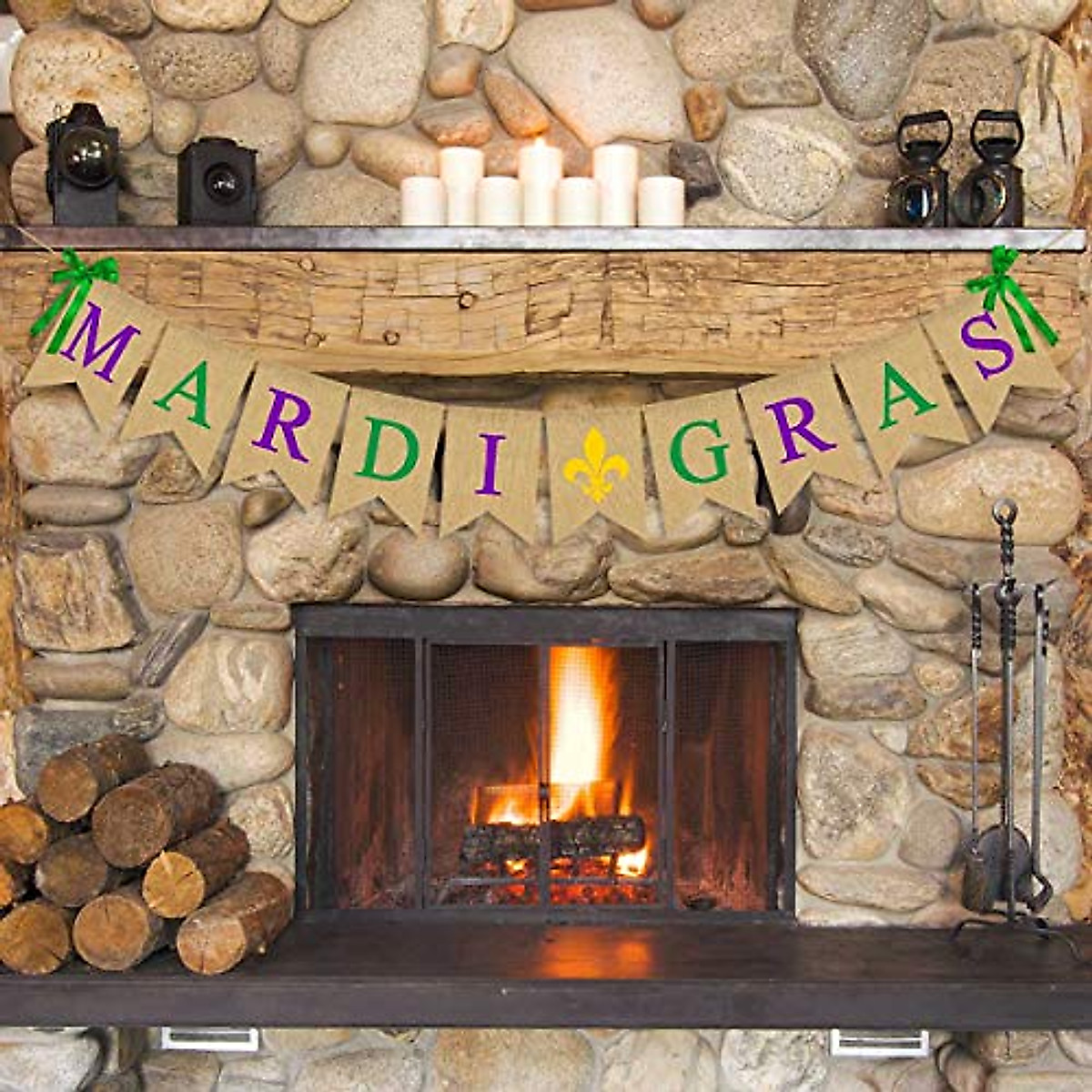 Rainlemon Jute Burlap Mardi Gras Banner March Party Mantel Fireplace Garland Decoration Supply