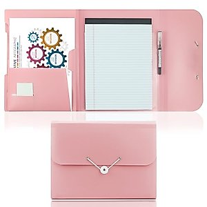 JIMEIQI Accordion File Organizer, 6 Pockets Versatile Document Organizer for Letter Size/A4 Paper/Receipts with One Notebook, Pink Expanding File Folder for Office/School/Home/Travel