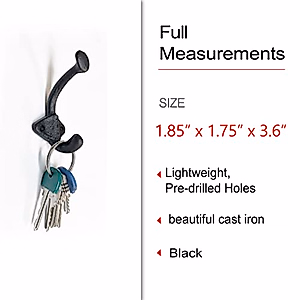 NACH Classic Double Prong Wall Hooks - Heavy Duty Decorative Black Hooks for Mudroom, Coat & Hat Rack, Towel Racks for Bathroom - Wall Mount Cast Iron Hooks - 6 Pack, 1.85x1.75x3.6 in - DY-200682