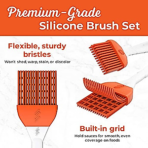 M KITCHEN WORLD Silicone Pastry Brush for Cooking 2 Pieces - Rubber Basting Brush with Grid, Kitchen Brushes Utensils for Food Sauce Butter Oil BBQ Spreading - Orange