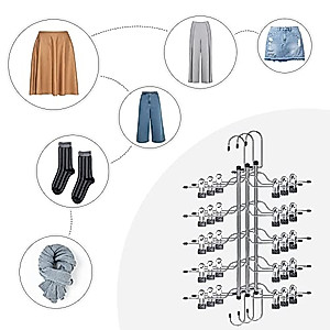 CINKSY Pants Skirt Hangers Space Saving 5 Tier Metal Skirt Hanger with Adjustable Clips Pants Trouser Hangers Closet Organizer for Jeans, Slacks, Shorts - 3 Pack