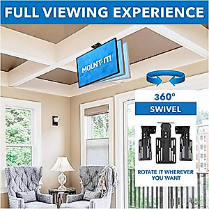 Mount-It! MI-LCDCM Kitchen Under Cabinet Mount TV Ceiling Mount Folding Bracket, 90 Degree Tilt, Fold Down, Swivel for 13 to 23 inch LCD, TV, LED, Monitor, Flat Screens up to VESA 100x100