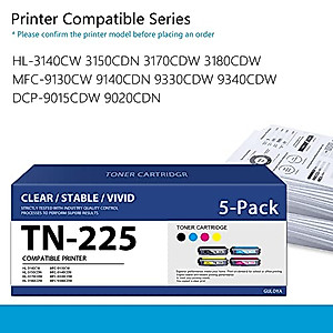 GULOYA Compatible TN-225 TN 225 High Yield Toner Cartridge Replacement for Brother TN225 HL-3140CW 3170CDW MFC-9130CW DCP-9015CDW 9020CDN Printer Toner (5 Pack, 2BK/1C/1Y/1M)