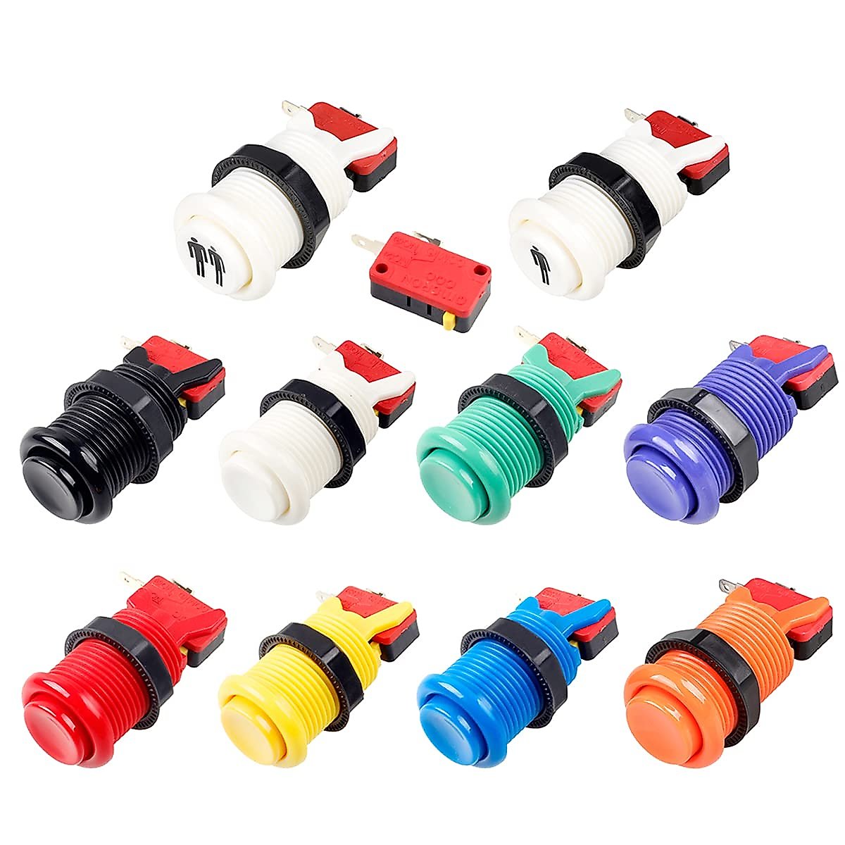 EG STARTS 2 Player Arcade Game DIY Kits Ellipse Oval Happ Type Joystick Hanlde + 18x American Style Arcade Buttons 1/2 Player Start Push Button (Red & Blue)